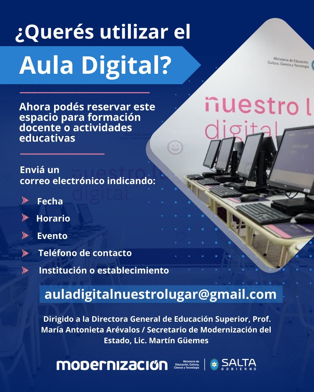 RESERVAS DEL AULA DIGITAL “NUESTRO LUGAR DIGITAL” – saltaeducs